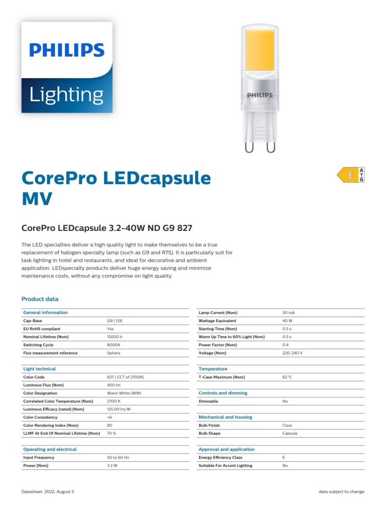philips G9 bulb CorePro LEDcapsule 3.2-40W ND G9 827 929002495502 | BMT ...